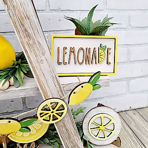 Lemon Decor Lemon Tiered Tray Decor Set: 7pcs Summer Farmhouse Farm Tiered Tray Decor Lemonade Wooden Tiered Tray Decor Lemon Garland Tray Wooden Signs for Kitchen Lemon Kitchen Decor