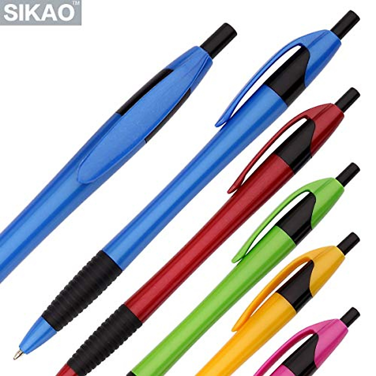 Sikao Pens Bulk Gripped Slimster Retractable Ballpoint Pen Medium Point Black ink Smooth Writing Pens for Journaling No Bleed (60Pack)