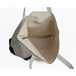 Heavy Duty Cotton Canvas Reusable Tote Bag with with an External Pocket and Top Zipper Closure
