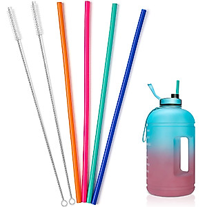 ４ Pack, Extra Long 15 Inch Reusable Silicone Straws for Large Water Bottle, Wine Bottle - 1 Gallon 128 75 64 OZ Tumbler - Flexible Drinking Straws for Extra Tall Cups - 2 Cleaning Brushes