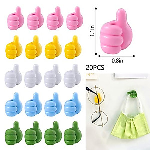 Thumb Hooks Silicone, 20 Pcs Self Adhesive Thumb Hook Wall Hangers for Cable Clip Key Hat Makeup Brush Holder