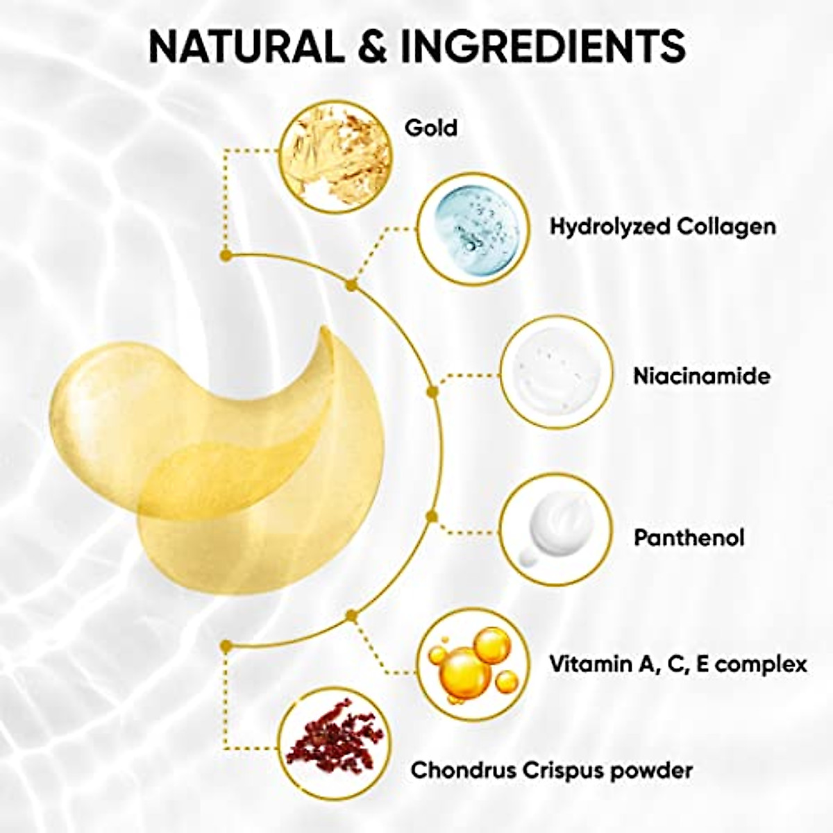 Under Eye Patches - 24K Gold Under Eye Mask for Puffy Eyes, Dark Circles, Eye Bags, Puffiness, Wrinkles, with Collagen - Anti Aging Skincare Eye Patch Treatment Masks - Hydrating Golden Under Eye Gel Pads