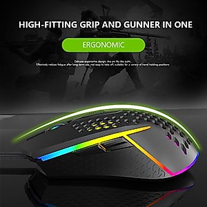 YOUCYYNB Circle Pit S50 RGB Gaming Mouse with Lightweight Honeycomb Shell, Adjusted 6400DPI, 6 Programmable Buttons (White)