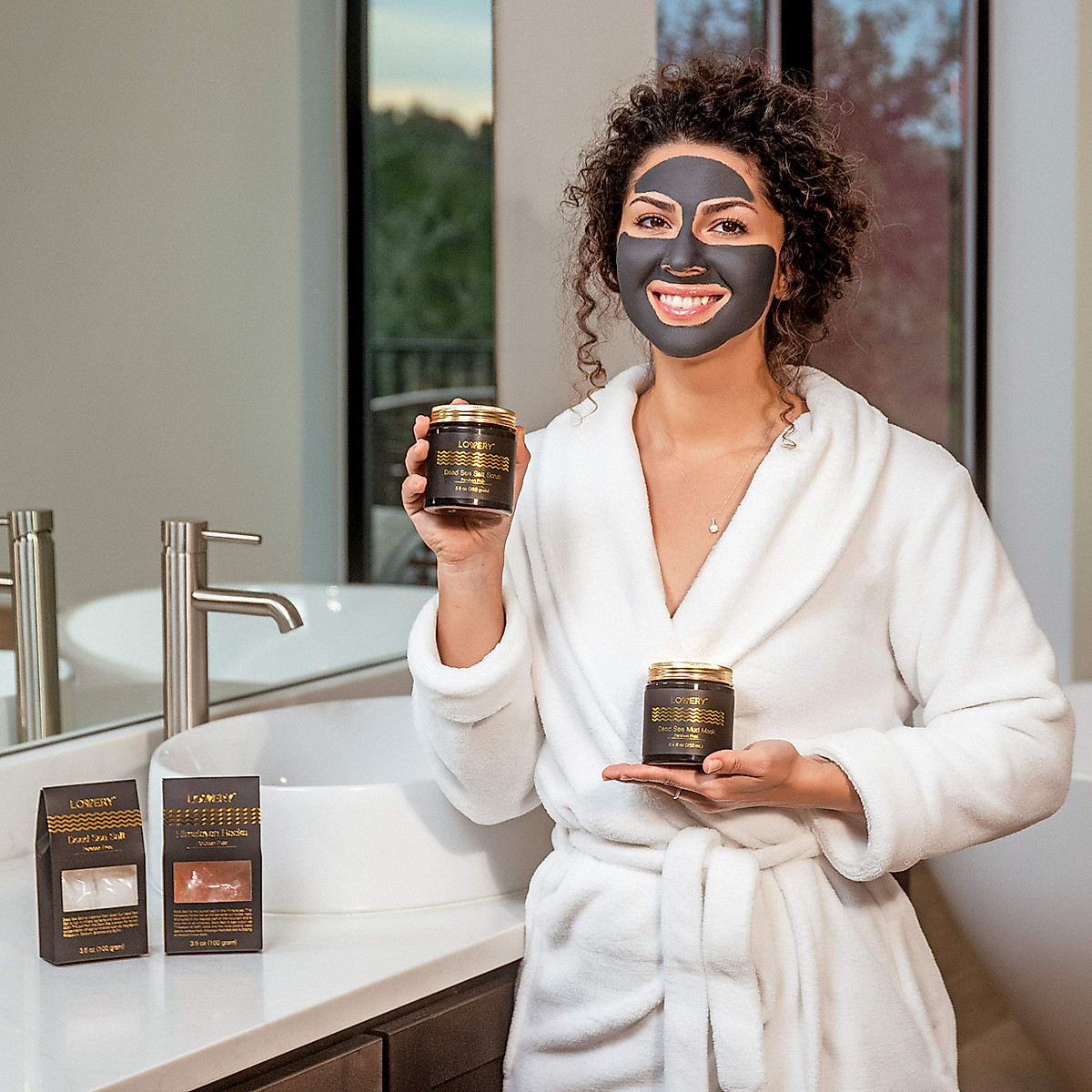 Valentines Gifts for Him, Dead Sea Minerals Spa Gift Box for Women & Men, Self Care Kit, Pink Himalayan Rocks, Dead Sea Bath Salt, Body Scrub & Mud Mask - Birthday, Thank You, Anniversary Gift for Her