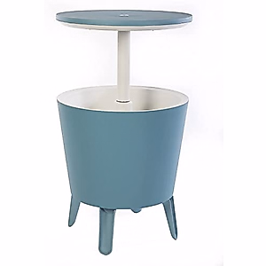 AYOGU1 Cool Bar Plastic Outdoor Ice Cooler Table Garden Furniture - Cream Blue