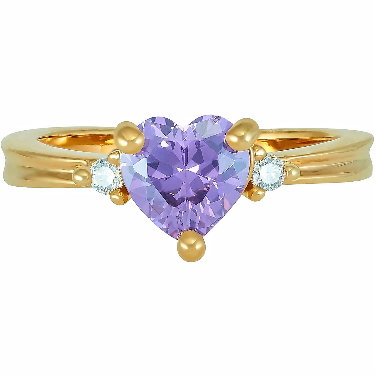 LIFETIME JEWELRY 3-Stone Cubic Zirconia Heart Ring for Women 24k Real Gold Plated (Purple, 7)