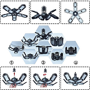 MUCLUD 4Pack 200W LED Garage Lights,Deformable LED Garage Ceiling Lights 22000LM E26/E27 Garage Lighting with 10+1 Adjustable Panels 6500K Daylight Garage Lights for Garage Basement Warehouse