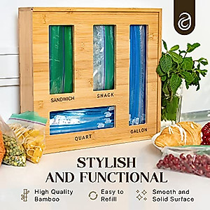 ABIOTO Bag Storage Organizer for Kitchen Drawers – Bamboo Ziplock Bags Organizer Compatible with Gallon, Quart, Sandwich, and Snack Variety Sized Ziploc Plastic Baggies (4-in-1 Organizer)