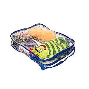 Clear Vinyl Zippered Storage Bags 9 x 11 x 2 Inch 5-Pack with Blue Trim and Handle, Perfect for Stadium and Events!