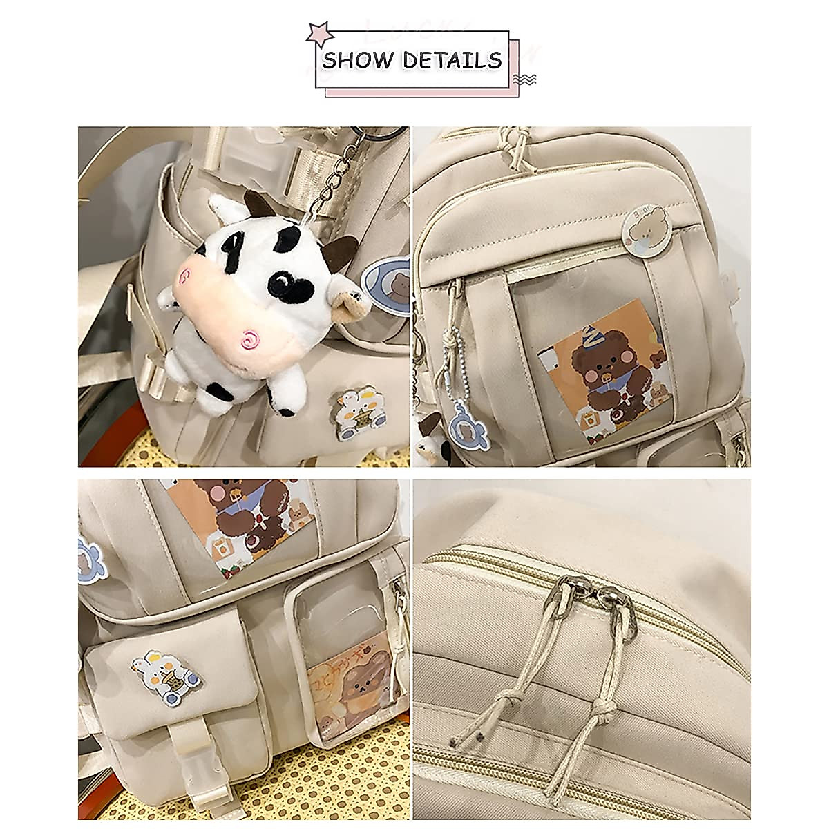 Kawaii Backpack for Girls Bag with Pendant Pins Accessories Cute Aesthetic Backpack Large Capacity Laptop Bag