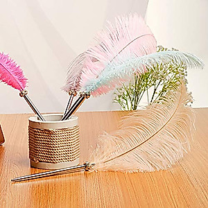 Rgontar Feather Pen Black Ink Ballpoint Pen Wedding Signing Pen for Wedding Bridal(White)