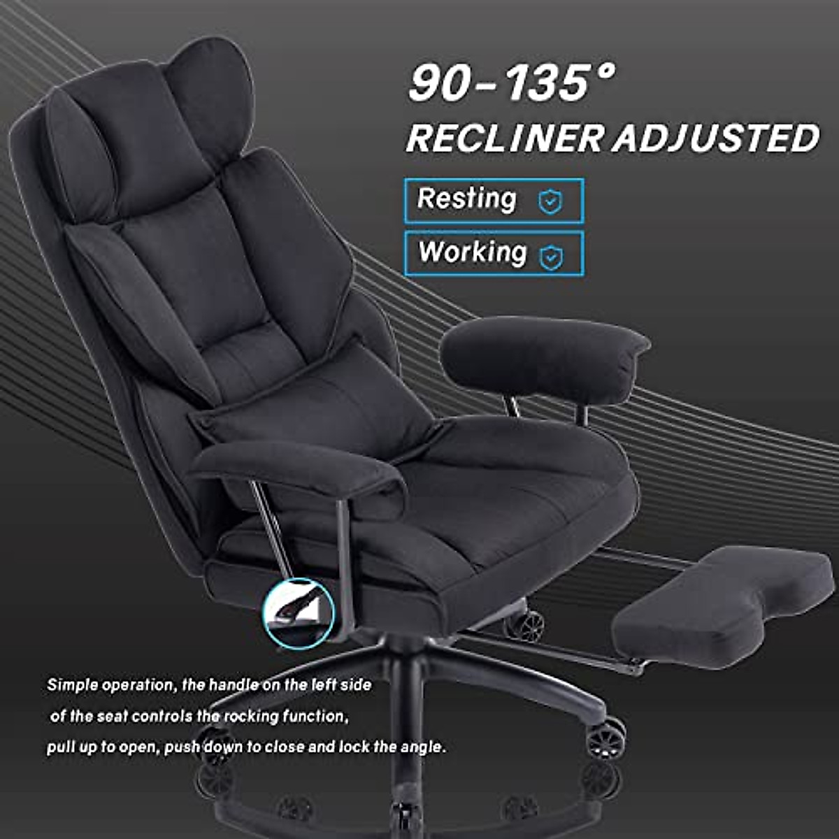 Efomao Desk Office Chair Big High Back Chair Fabric Computer Chair Managerial Executive Swivel Chair with Lumbar Support (Green) (Black)