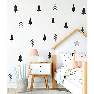 Small Pine Tree Wall Sticker Vinyl Black Tree Wall Decals Forest Tree Wall Stickers Woodland Tree Decals Peel and Stick Pine Tree Wall Decals for Nursery Kids Room Bedroom Decor