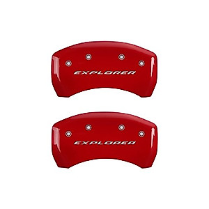 MGP Caliper Covers - Brake Caliper Covers 2011-2019 Ford Explorer (HD Brakes) Front and Rear Set - Explorer Logo - Red