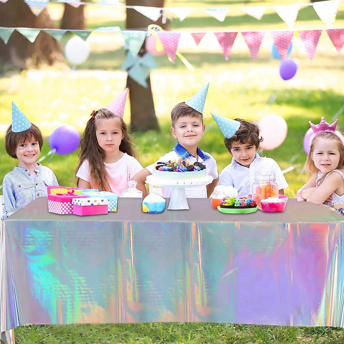 3 Pack Iridescence Plastic Tablecloths Shiny Disposable Laser Table Covers 54 x 108 Inch Sparkle Holographic Foil Tablecloth Iridescent Bridal Wedding Christmas Birthday Party Decoration (3, Laser)