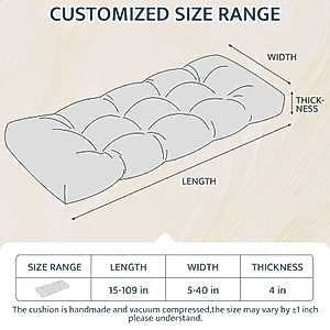 mudilun Custom Bench Cushion Non-Slip Bench Cushions for Indoor/Outdoor Furniture Waterproof Patio Furniture Cushions