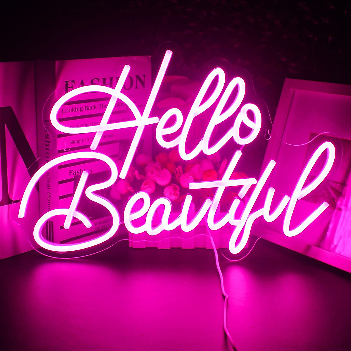 LooKLight Hello Beautiul Neon Sign,Pink Neon Light,Led Light Up Neon Light,Neon Signs Wedding for Wall Decor,USB Connectivity Led Neon Signs For Wedding,Engagement,Birthday Party,Girl Bedroom