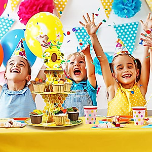 3 Tier Bee Paper Cupcake Stand Holder Bee Sunflower Party Dessert Round Tower Yellow Bee Sturdy Cupcake Pastry Stand for Kids Birthday Baby Shower Party Decorations Bee Theme Party Supplies