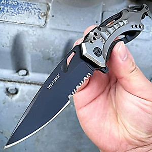 8" Grey Open Folding Pocket Knife Blade Outdoor Survival Hunting Knife for Camping by Survival Steel