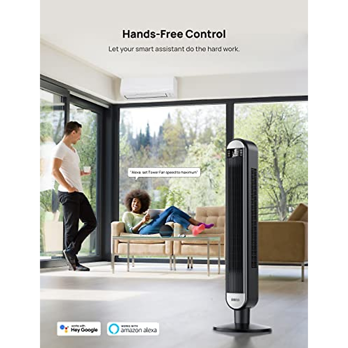 Dreo 42 Inch Smart Tower Fan, 90° Oscillating Fan, WiFi Alexa Fan, Voice Control & Nomad One S Alexa Fan, Quiet Tower Fan with Remote, 90°Oscillating Fan with Voice Control, Silver, 36inch(DR-HTF007S)