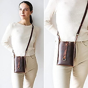 Small Crossover Leather Purse - Crossbody Cellphone Bag - Leather Hip Bag - Mobile Phone Bag for Women - Purse Italian Leather - with Credit Card Holder