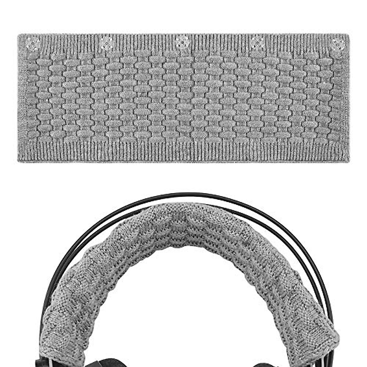 Geekria Knit Fabric Headband Pad Compatible with Logitech, Turtle Beach, Panasonic, AKG, Sennheiser, Sony Headphones, Head Cushion Pad Protector, Replacement Repair Part, Sweat Cover (Grey)