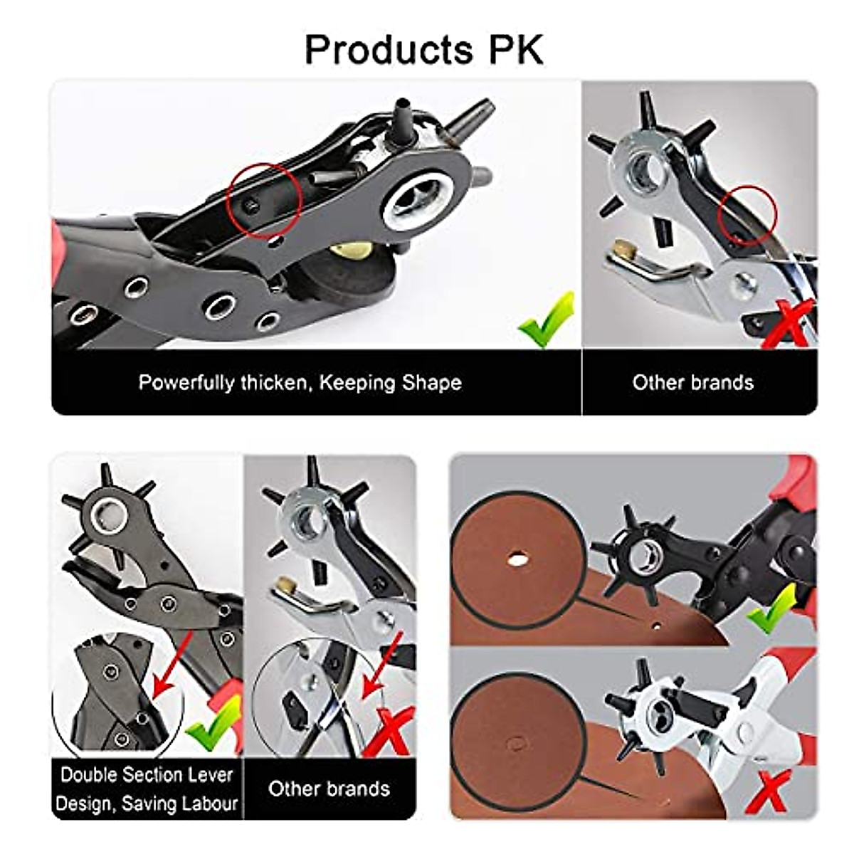 Leather Hole Punch Tool Set, Belt Hole Puncher Kit, Professional Puncher for Belt, Saddle, Dog Collars, Watch Strap, Shoe, Fabric, Paper, Craft Projects, Easily Punches Perfect Round Holes
