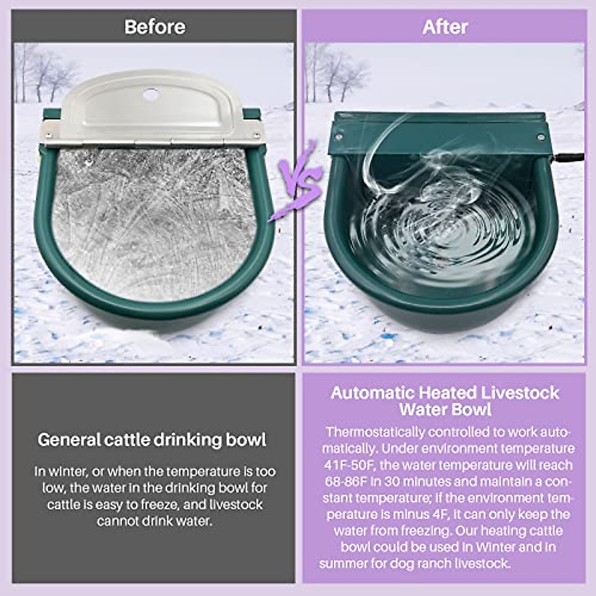 PAULOZYN Heated Automatic Livestock Waterer Dog Water Bowl Dispenser Outdoor Winter Animals Thermal-Bowl for Chicken Horse Cattle Cow Pet Goat Sheep Pig, with Float Ball Valves