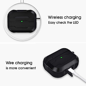 AirPods Pro Case Cover, Shock-Resistant Military Protective Men AirPod Pro Cases Accessories with Metal Carabiner Keychain, Designed for Apple AirPods Pro Wireless Charging Case (Black)