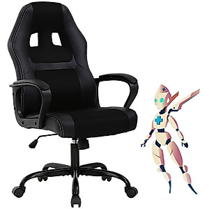 Gaming Chair PC Office Chair Ergonomic Gamer Chair PU Leather Executive Computer Chair with Lumbar Support High Back Adjustable Rolling Swivel Desk Chair for Adult Teen, Black
