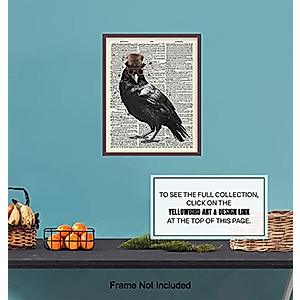 Steampunk Edgar Allan Poe The Raven Wall Art - Gothic Home Decor - Goth Room Decor - Renaissance Hipster Dictionary Art Accessories for Bedroom, Living Room - Hipster Gift for Men, Women