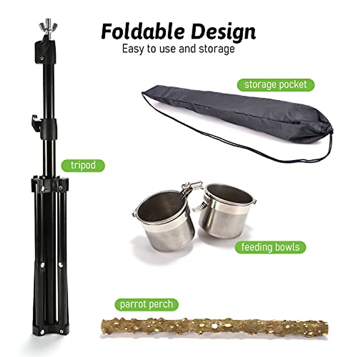 Adjustable Height Bird Perch Stand 43 INCH Parrot Training Perches Metal Bird Play Stand with Feeding Bowls for Small Birds Indoor and Outdoor