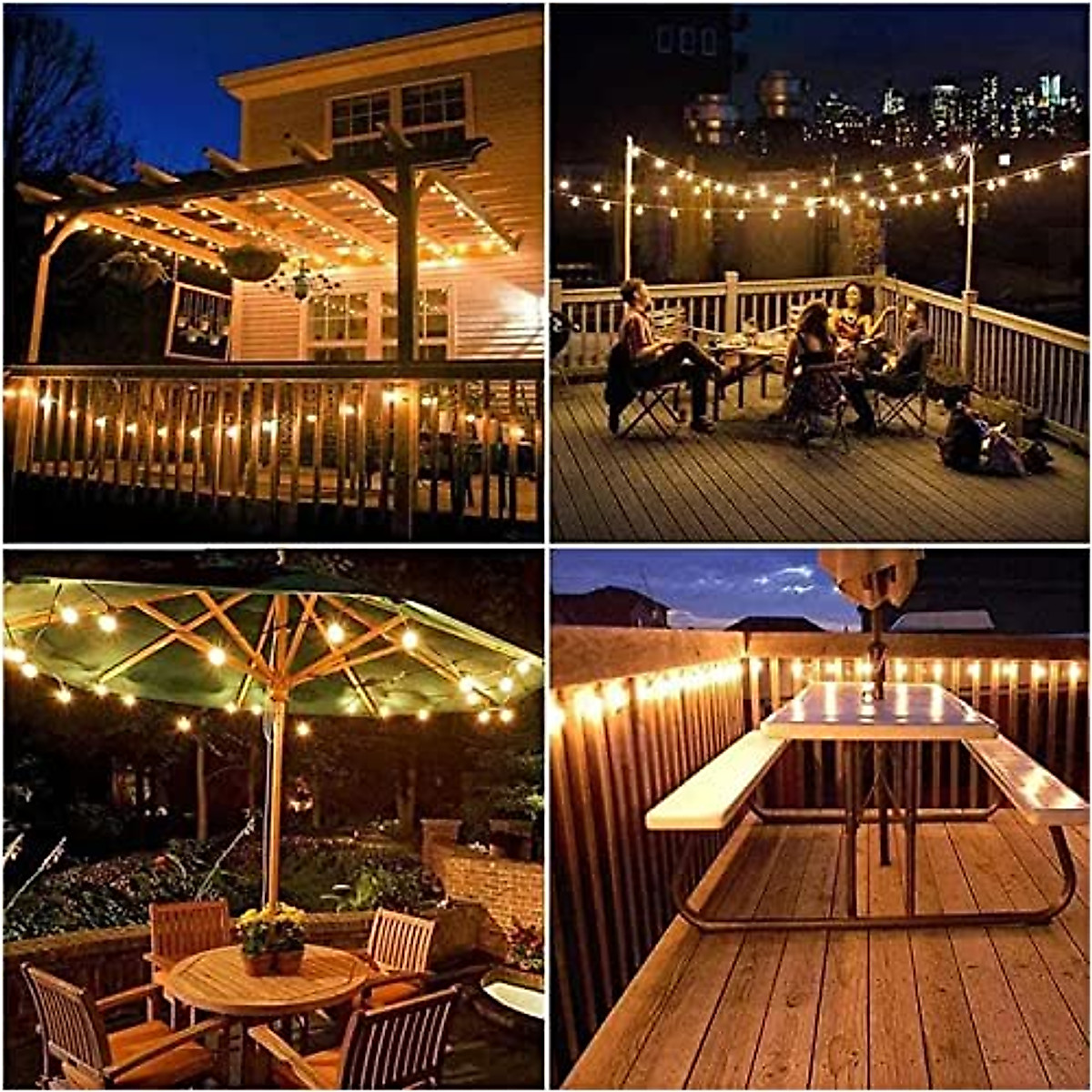 LIGKIN Outdoor String Lights, 50FT LED Patio Lights with 1W Shatterproof Plastic Bulbs, S14 IP65 Waterproof Outdoor Hanging Lights, Outside Lights for Patio Garden Backyard Gazebo(Warm White)