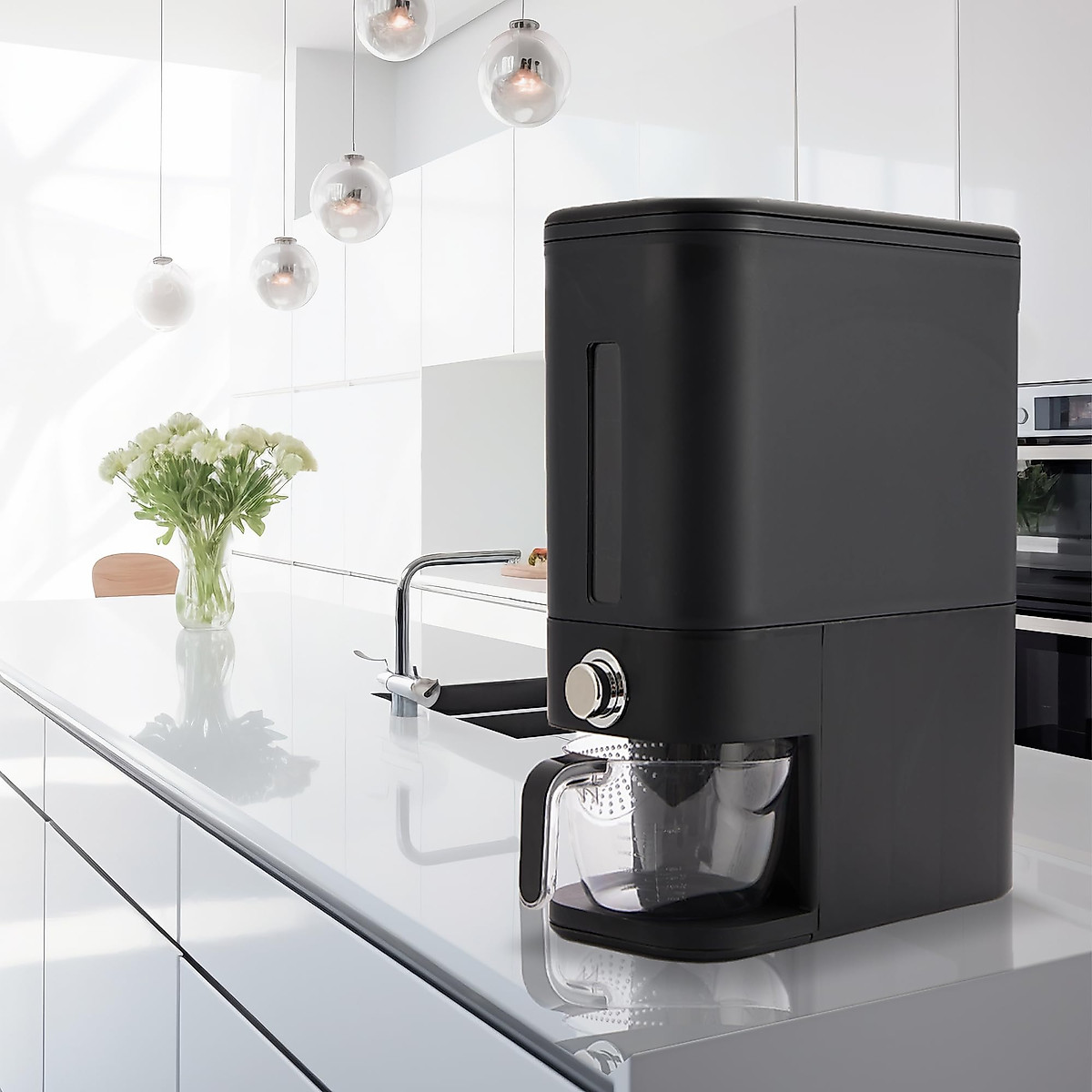 Rice Dispenser 20 lbs I Rice Storage Container 20 lbs with Sponge, Scoop & Rice Measuring Cup I Airtight Rice Container with Lid I Best Food Dispenser Rice Bucket I Cereal Dispenser for Pantry