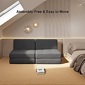 Aiho Sleeper Sofa Bed, Memory Foam Futon Sofa Bed, Floor Sofa Convertible Chair Bed Couch Bed, Modern Linen Fabric Removable Cover, for Living Room/Apartment/Loft, Dark Grey