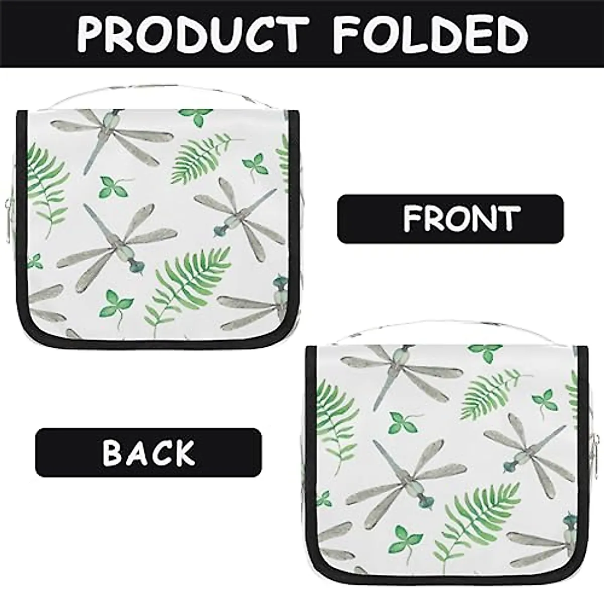 POFATO Dragonfly Insects Leaves Travel Toiletry Bag Cosmetic Makeup Bag for Women Men Hanging Hook Wash Toiletries Portable Toiletry Bags Organizer