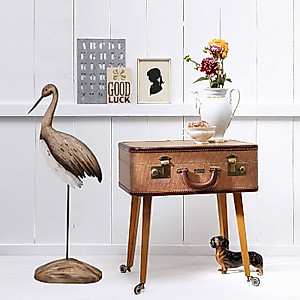 K KILIPES Rustic Heron Statue Bird Sculpture Wood Crane Figurines Home Decor Decorative Animal Crane Statue Garden Decor