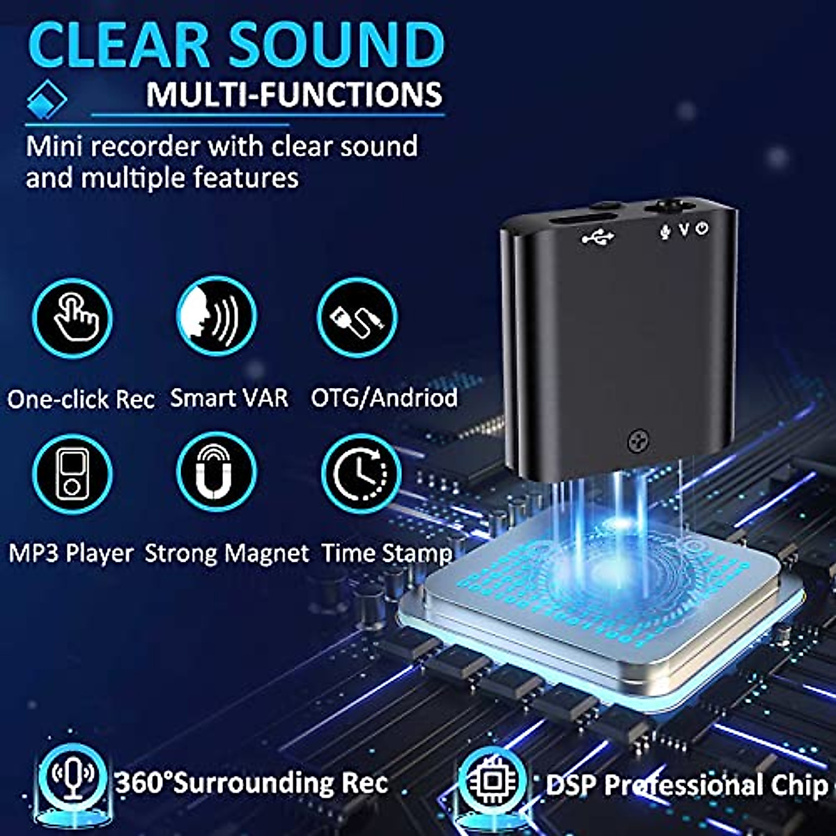 Hfuear 16GB Voice Recorder, Voice Activated Recorder with 192 Hours Recording Capacity, 24 Hours Battery Time, Portable Digital Voice Recorder MP3 Recorder for Lecture Meetings Interview