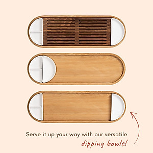 Bread Board and Appetizer Serving Tray with Dipping Bowls. Wooden Serving Platter Ideal for Cheese, Charcuterie, Fruit, Snacks, Chip and Dip. Perfect Wedding or Housewarming Gift by Ziruma.