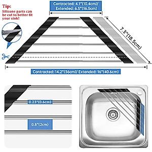 Tomorotec 17.7" x 15.5" Roll Up Foldable Dish Drying Rack, Rollable Dish Racks Multipurpose Anti-Corrosion 304 Stainless Steel Over Sink Kitchen Drainer Rack for Cups Fruits Vegetables (Green)