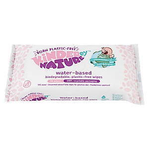 Kinder by Nature Water-Based Baby Wipes - 100% Biodegradable & Compostable, 224 Count (4 Packs of 56) - 99% Water, Plastic-Free Wipes