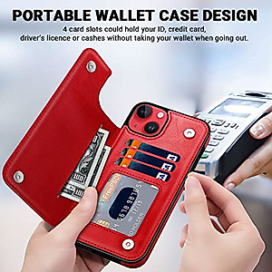 iMangoo for iPhone 14 Plus Case Wallet Credit Card Holder Slots Cash Pocket,iPhone 14 Plus 6.7" PU Leather Kickstand Flip Cases for Men Women Double Magnet Clasp Durable Protective Phone Cover Red