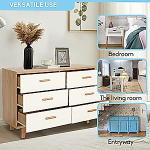 Henf Modern 6 Drawers Dresser, Elegant 6 Drawers Chest Dresser Storage Cabinet with Wood Handles and Foot, Chest of Drawer Cabinet for Closet Bedroom, Living Room, Kids Room
