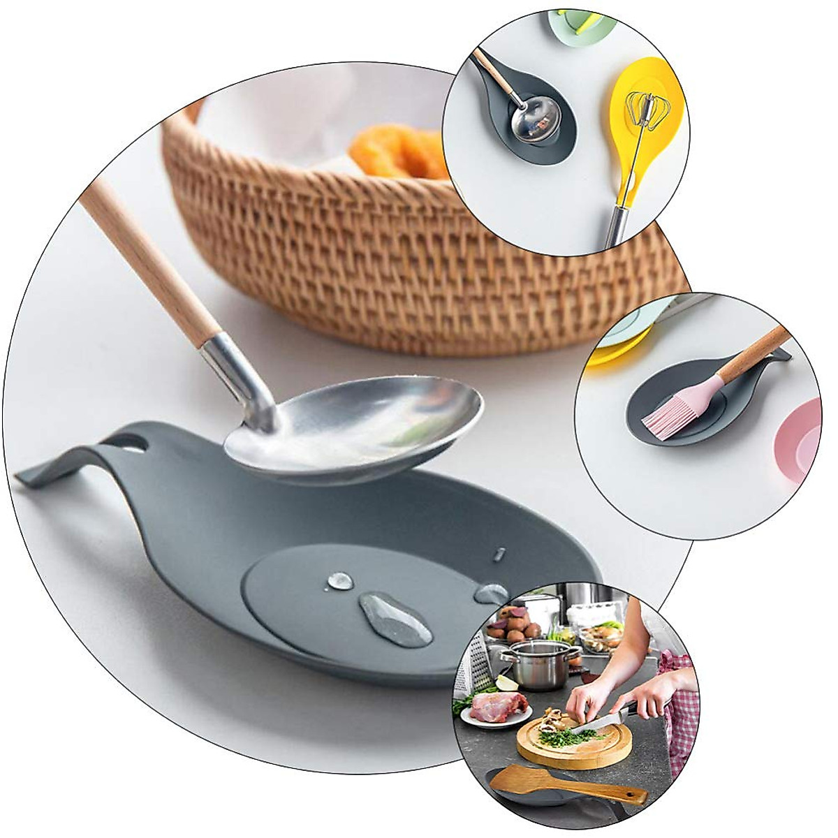 Cabilock 2pcs Silicone Spoon Mat Cooking Spoon Holder Metal Spoon Rest Soup Ladle Holder Large Spatula Holder Cutlery Rest Chopstick Silicon Utensils Tablespoon Silica Gel Food Grade