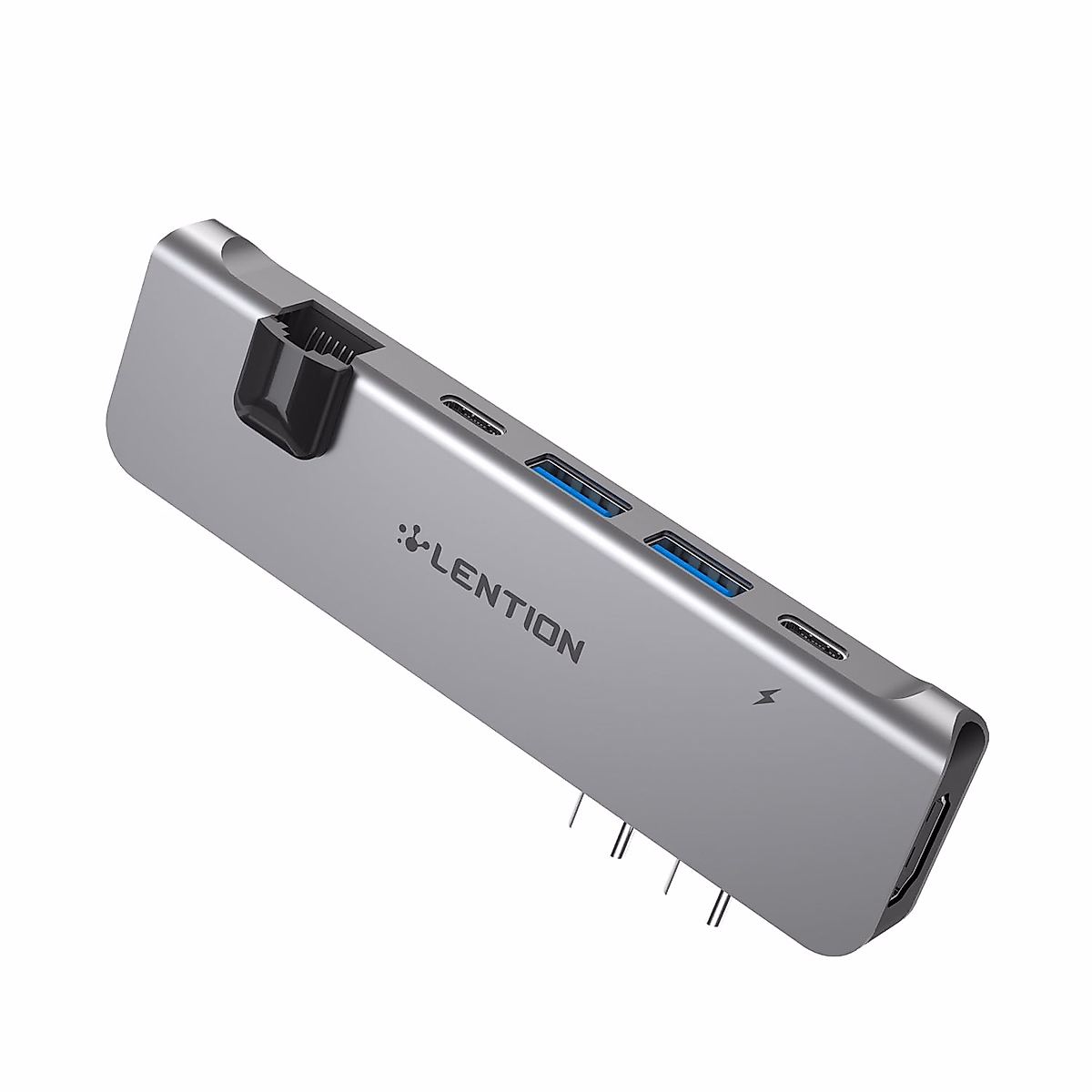LENTION USB C Hub with Thunderbolt3(PD+Data Transfer+Video Output), 4K HDMI, USB 3.0, Gigabit Ethernet Mac Adapter Compatible 2016-2023 MacBook Pro, Mac Air(CS65, Light Gray)