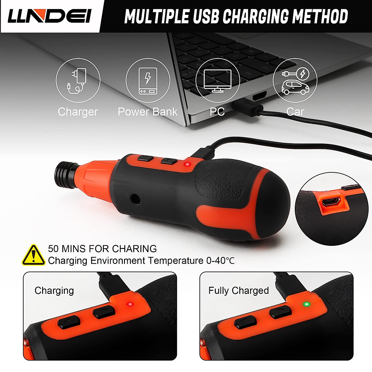 LLNDEI Electric Screwdriver Cordless 4V Electric Manual 2-in-1 Screwdriver Set, Includes Titanium-Plated Bits&Precision Screwdriver Bits&Bit Holder and Storage Box for Household&DIY&Gift for Men Women