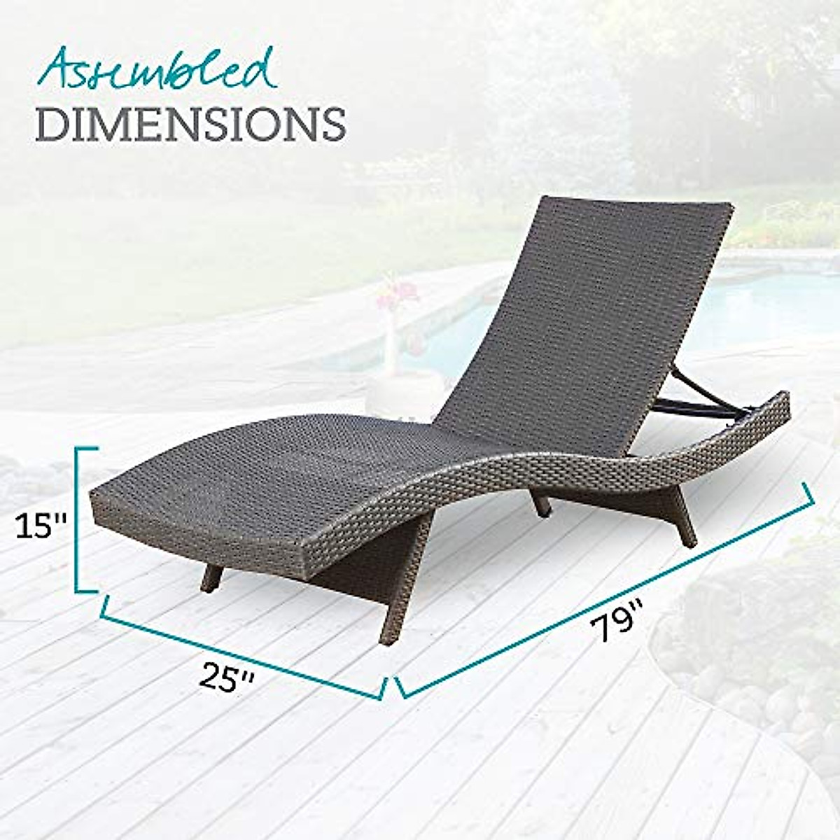 Abbyson Living Outdoor Adjustable Chaise Lounge Chair Set of 2 Wicker Patio Chairs, Grey