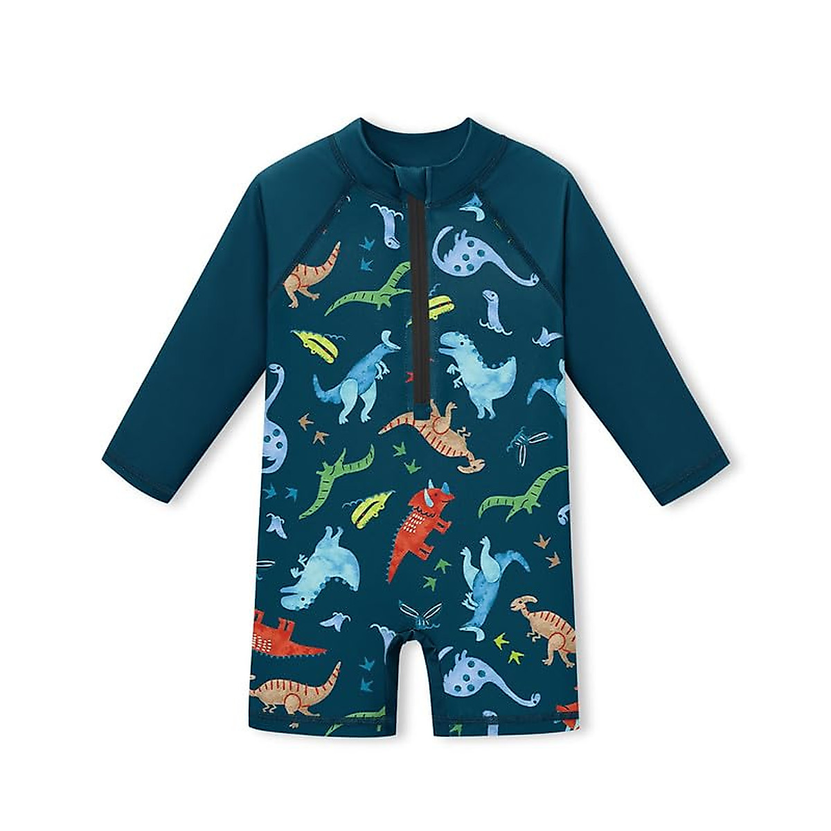 BesserBay Long Sleeve One Piece Rashguard UPF 50+ Dinosaur Navy Zip Up Swimwear for Baby Boy 18-24 Months