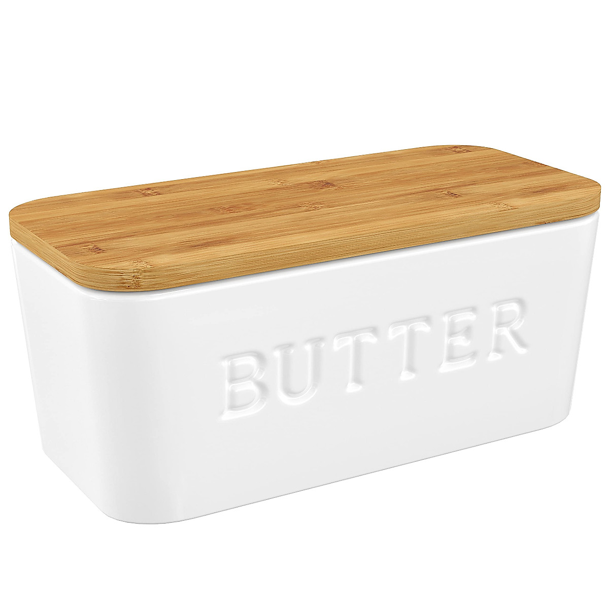 Large Butter Dish with Lid for Countertop, Ceramic Butter Dishes with Lid, White Butter Keeper with a Loose Lid [No Silicone Seal], Butter Container for Refrigerator