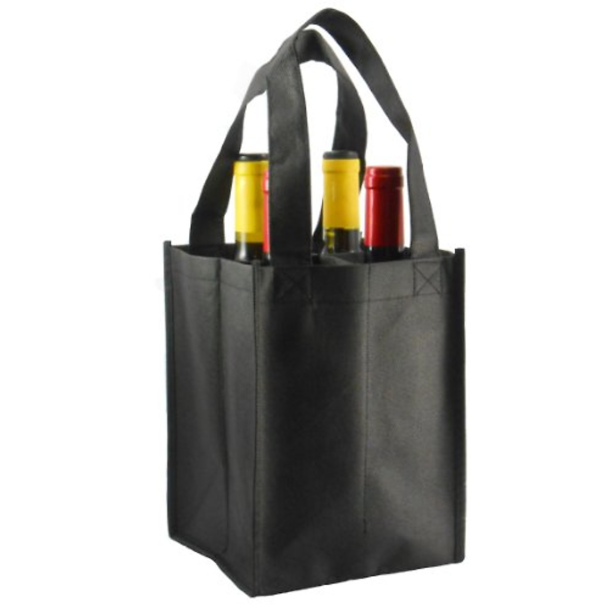 Reusable Non-Printed Wine Tote- 4 Pack (Black, 4 Bottle)
